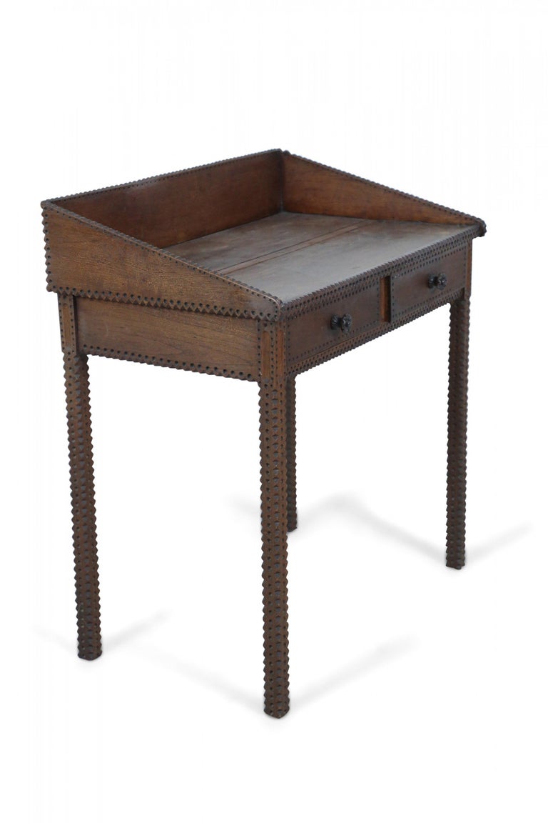 American Country Tramp Art Style Notch Carved Secretary Desk For Sale ...