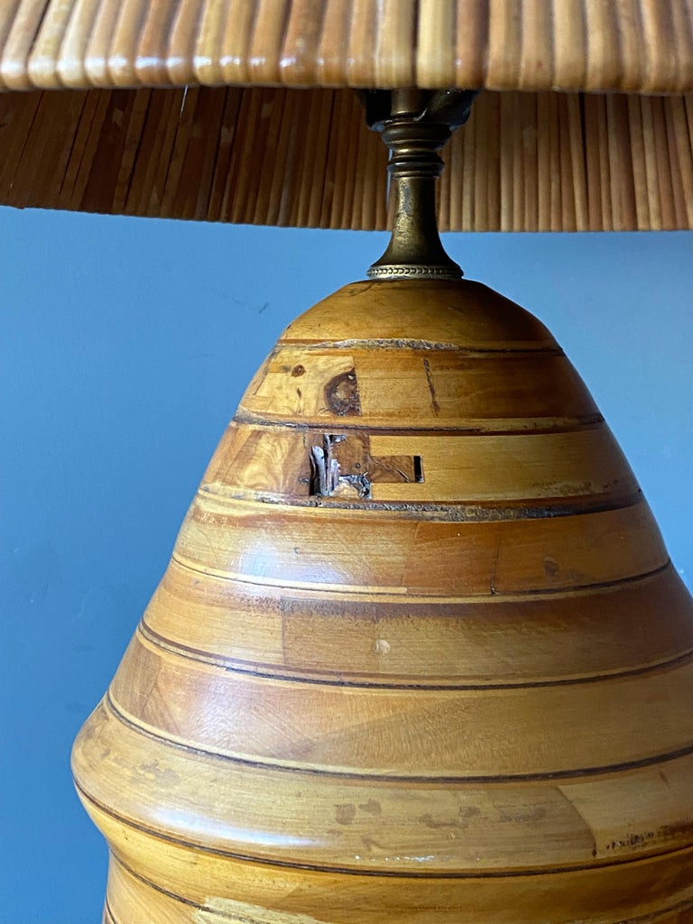 American Craft, Freeform Table Lamp, Oak, Brass, Rattan, America, 1960s ...