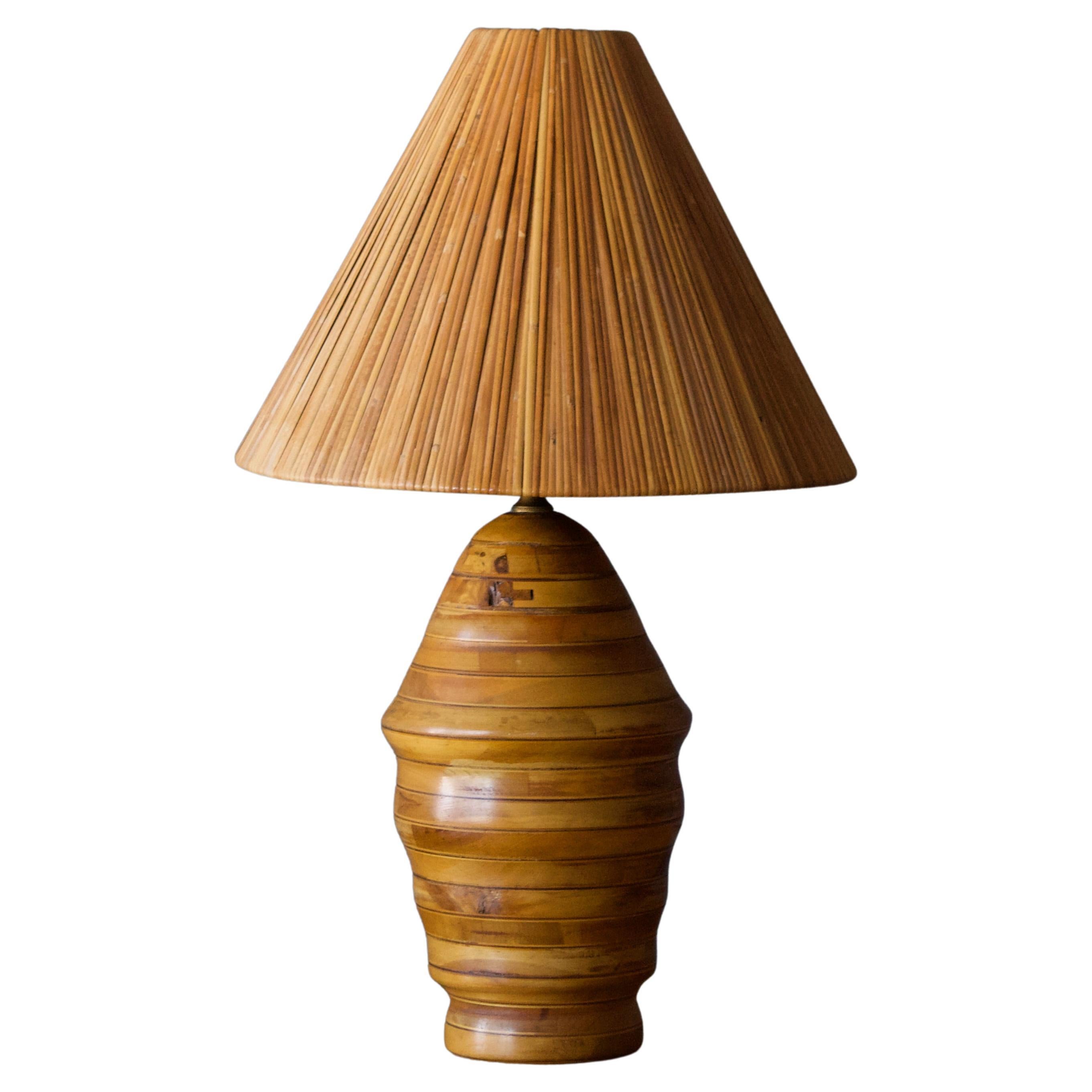 American Craft, Freeform Table Lamp, Wood, Rattan, America, 1960s For ...
