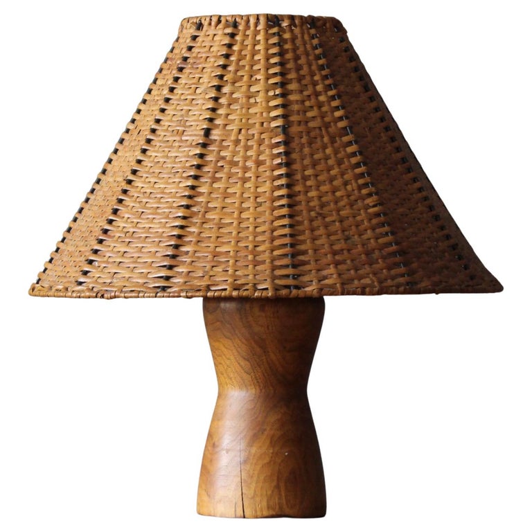 American Craft, Freeform Table Lamp, Oak, Rattan, America, 1960s at 1stDibs