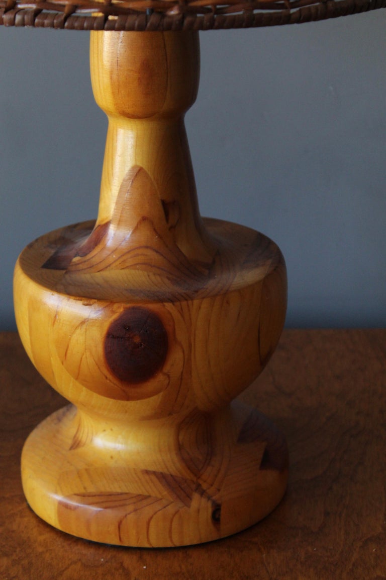 American Craft, Freeform Table Lamp, Solid Pine, Rattan, America, 1960s ...