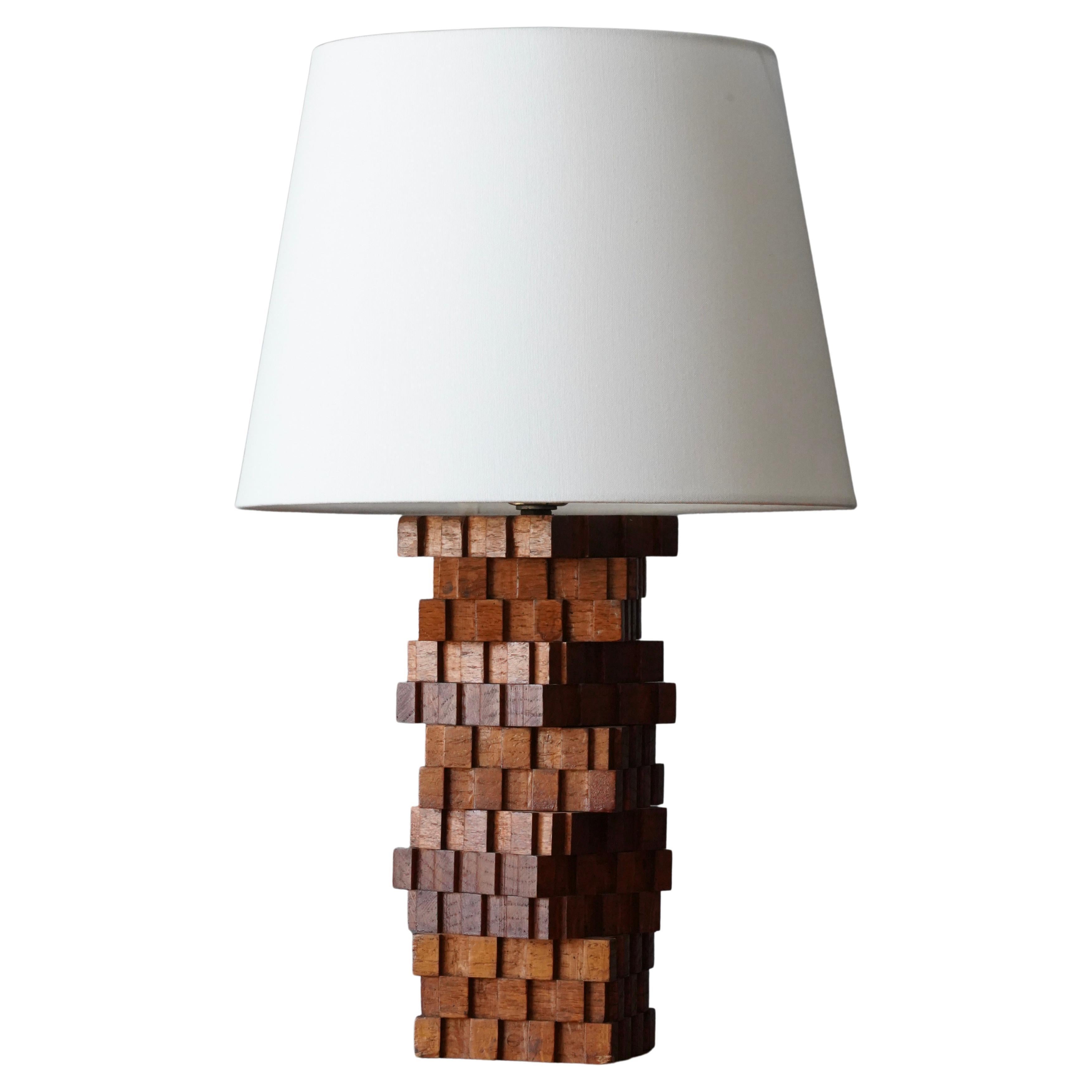 American Modernist Designer, Table Lamps, Oak, Brass, Fabric, America ...