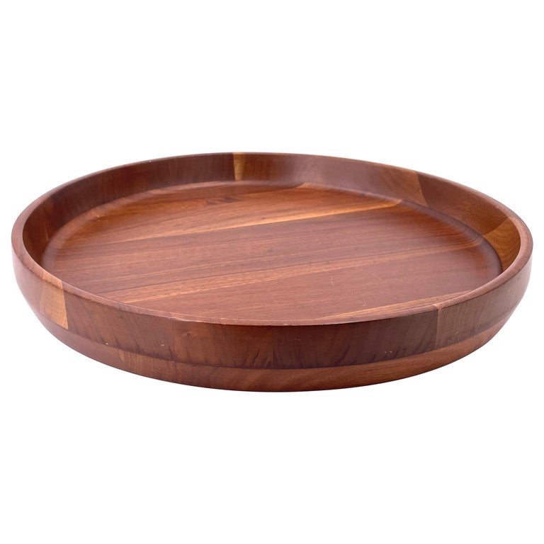 American Dark Solid Walnut Round Tray with Edge by Kustom Kraft at 1stDibs
