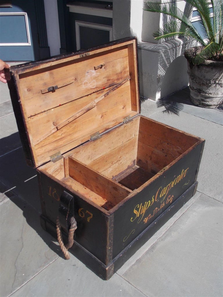 American Decorative Painted Ship Carpenter Trunk with Orig. Rope ...