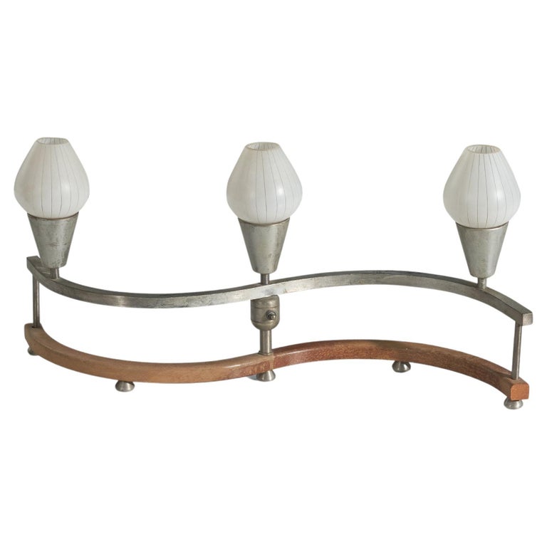 American Designer, 3-light Table Lamp, Metal, Wood, Glass, USA, 1930s ...