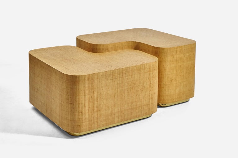 American Designer, Coffee Tables, Raffia, Brass, USA, 1970s For Sale at ...