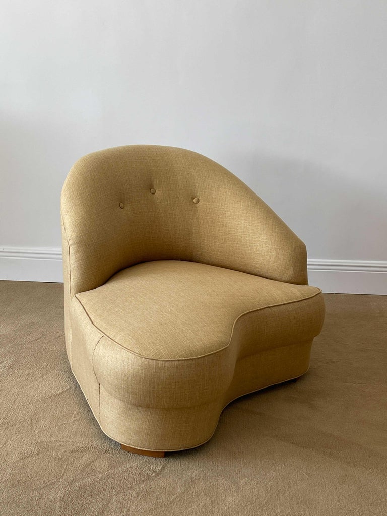 American Designer, Large Freeform Lounge Chairs, Wood, Fabric, USA ...