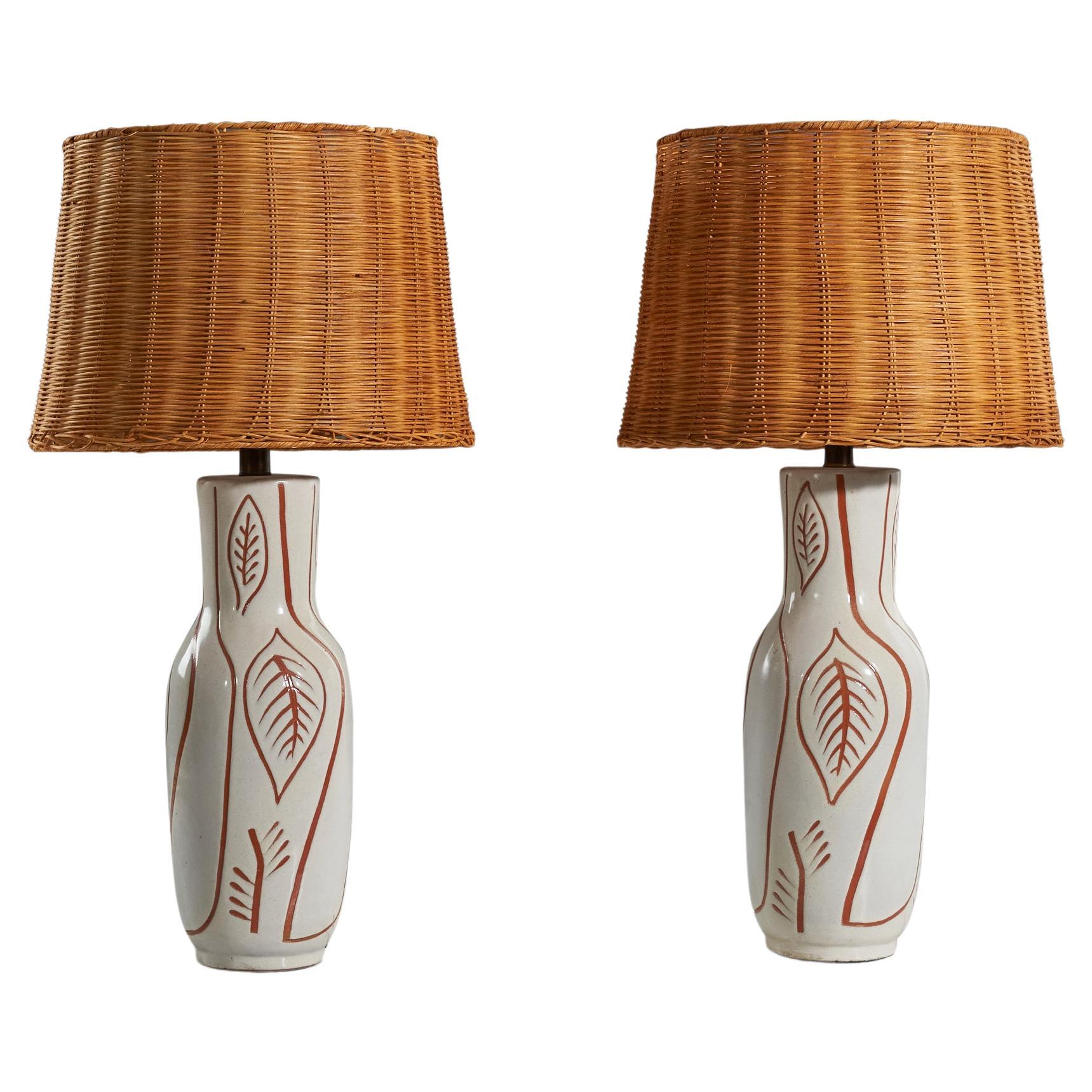 American Designer, Pair of Table Lamps, Black Ceramic, United States ...