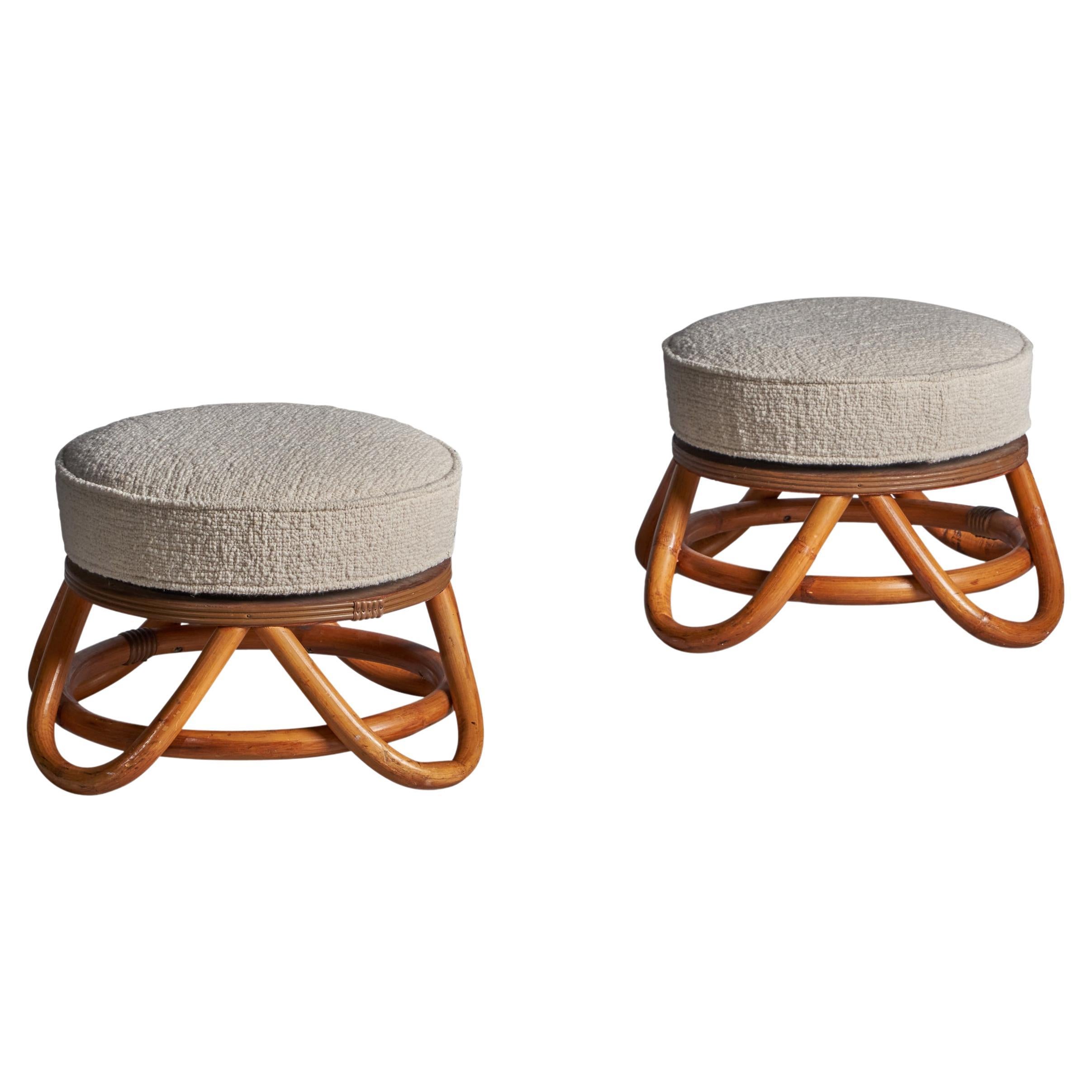 American Designer, Stools, Bamboo, Rattan, Fabric, USA, 1950s at 1stDibs