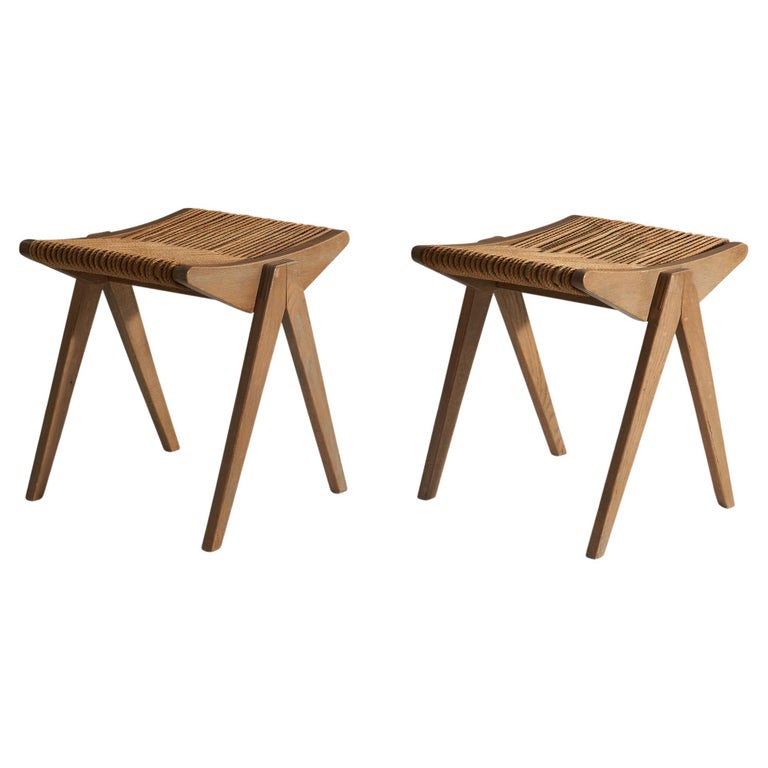 American Designer, Stools, Oak, Jute Cord, USA, 1950s For Sale at 1stDibs
