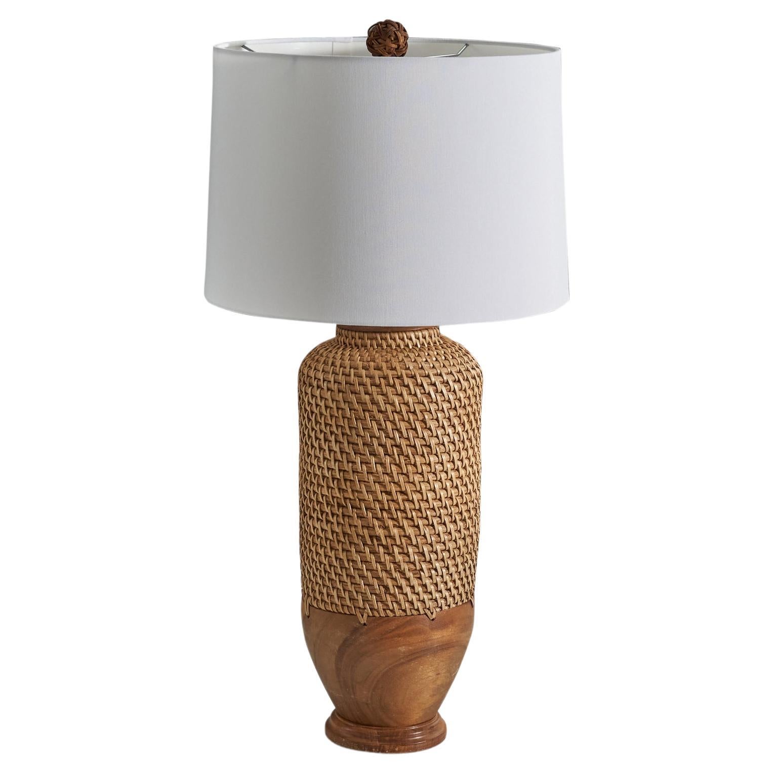 American Designer, Table Lamp, Wood, Rattan, United States, 1970s For ...