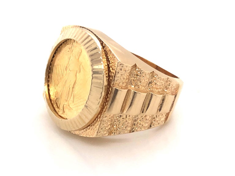 American Eagle Gold Coin Rolex Style Ring in 14k Yellow Gold at 1stDibs