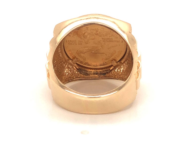 American Eagle Gold Coin Rolex Style Ring in 14k Yellow Gold at 1stDibs