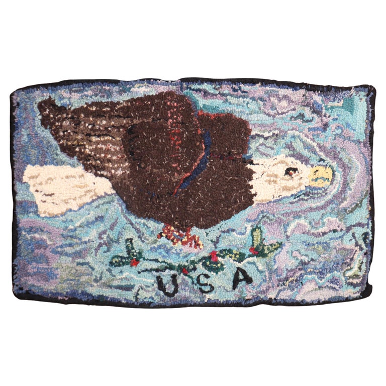 American Eagle Hooked Mini Rug For Sale at 1stDibs