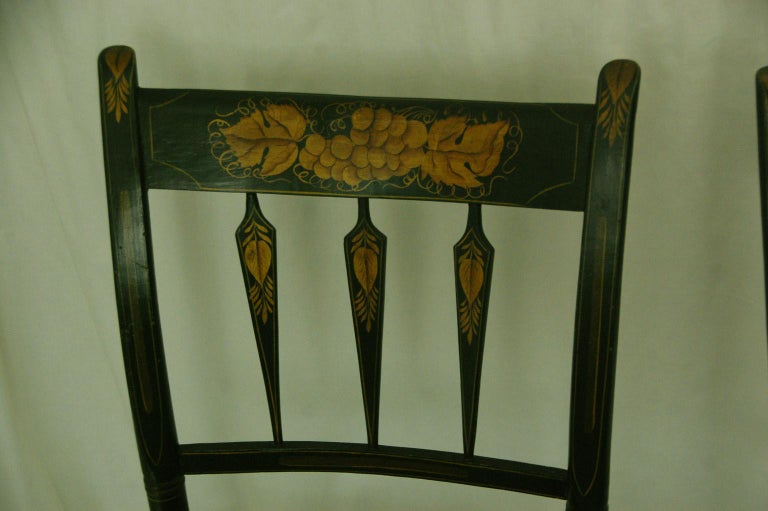 American Early 19th Century Sheraton Pair of Painted Arrowback Side ...