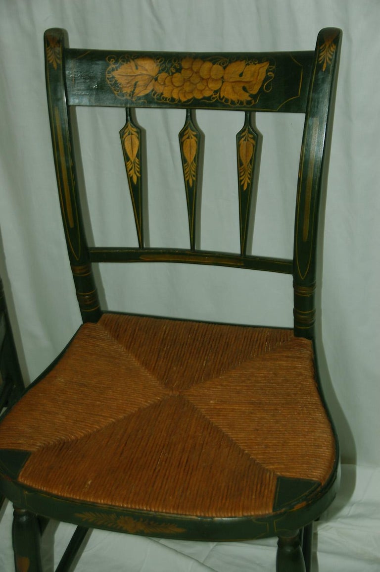 American Early 19th Century Sheraton Pair of Painted Arrowback Side ...