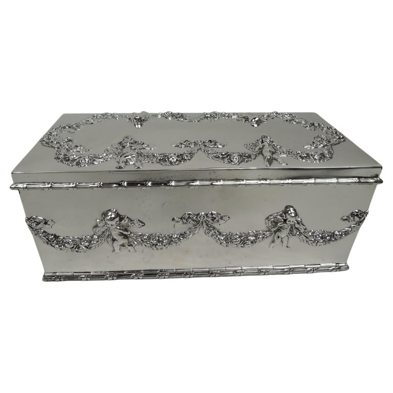 American Edwardian Regency Sterling Silver Jewellery Box with Cherubs ...