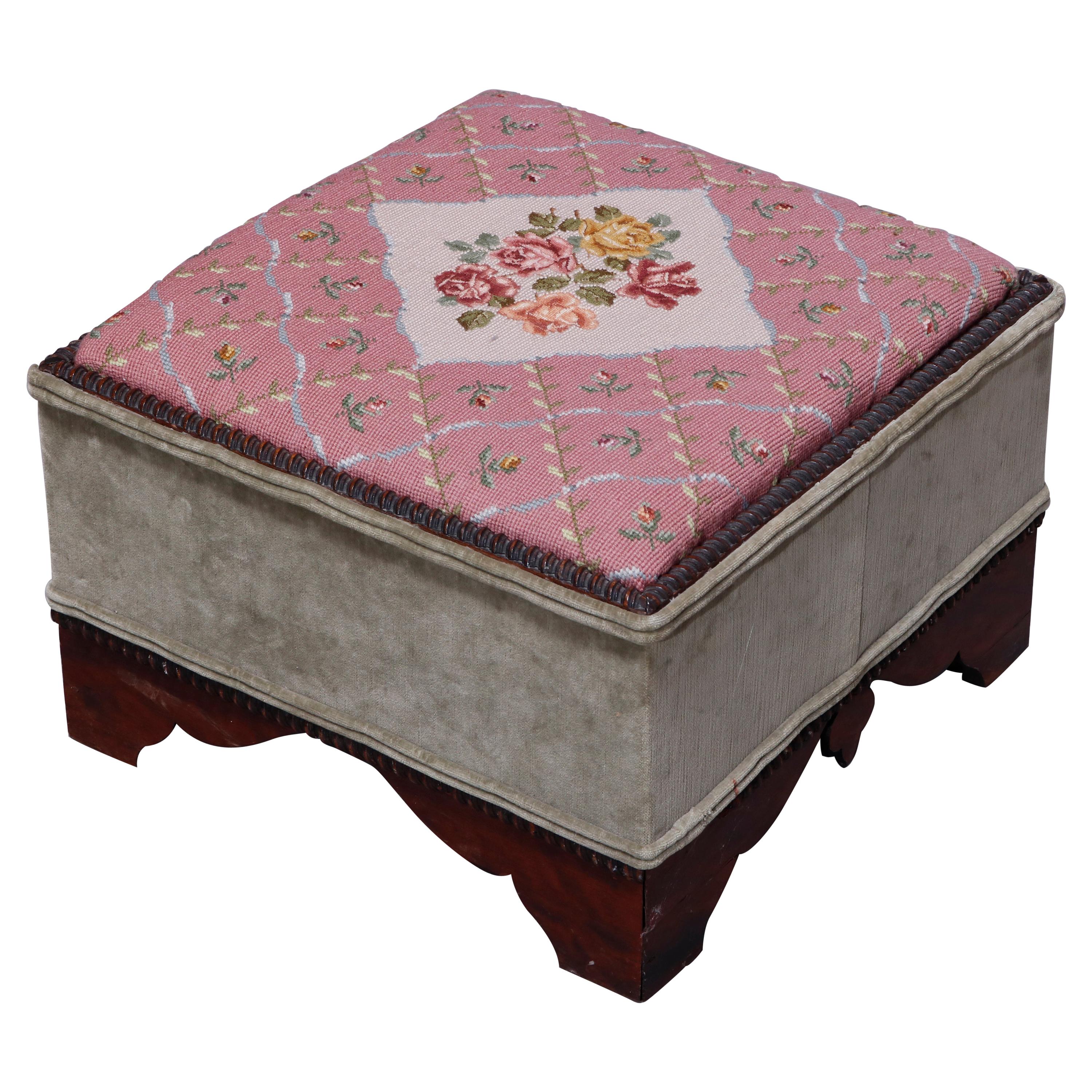 Antique French Louis XV Carved Fruitwood and Floral Needlepoint ...