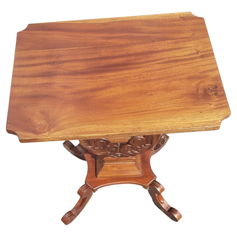 American Empire Mahogany Rectangular Lyre Base Side Table, C 1940s For ...