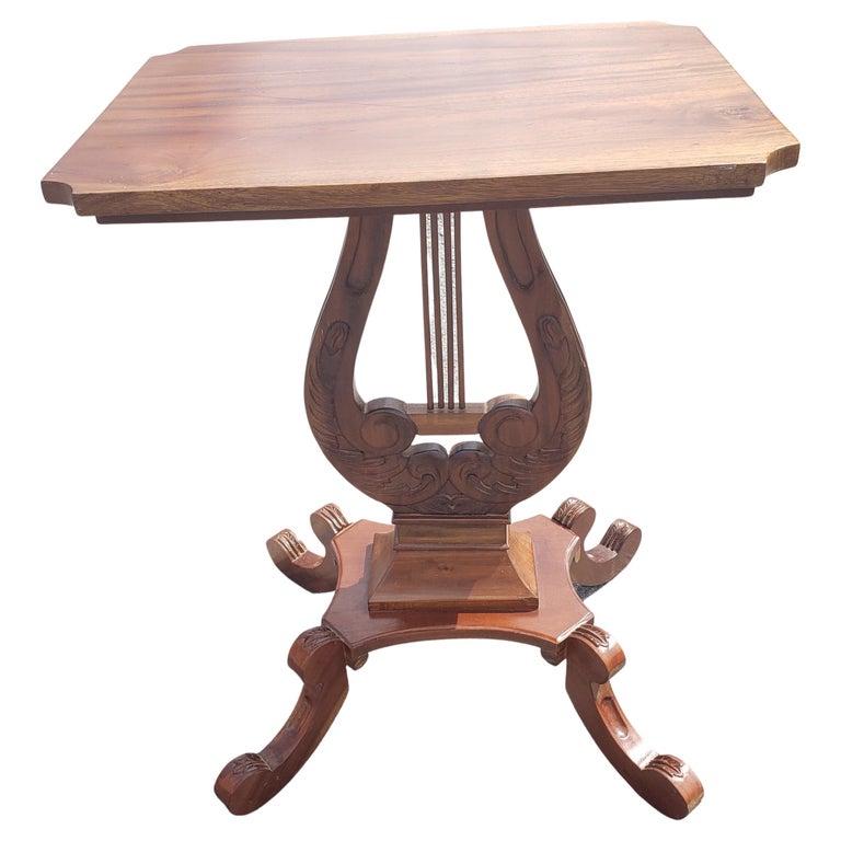 American Empire Mahogany Rectangular Lyre Base Side Table, C 1940s For ...