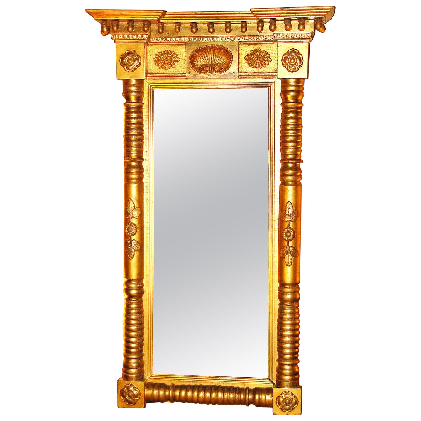 American Empire Period Gold Leaf Mirror Split Columns, Shell and Acorn ...