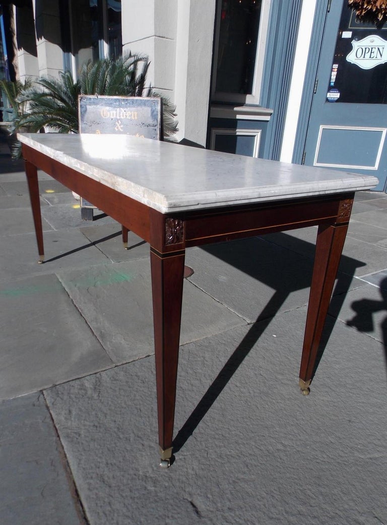 American Federal Mahogany Marble Top Satinwood and Ebony Inlaid Console ...