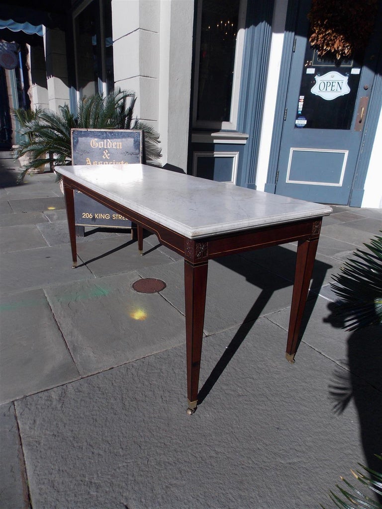 American Federal Mahogany Marble Top Satinwood and Ebony Inlaid Console ...