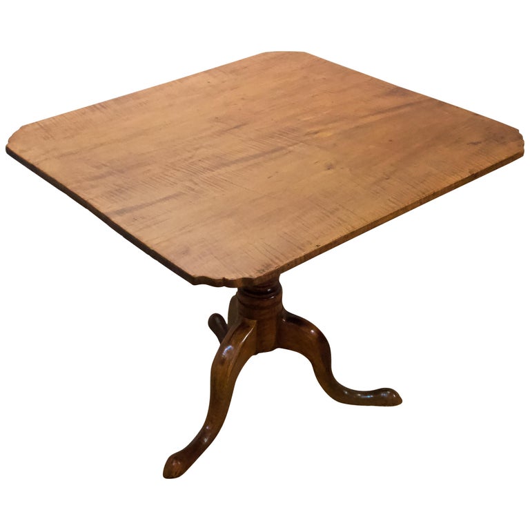 American Federal Tiger Maple Tripod Table For Sale at 1stDibs