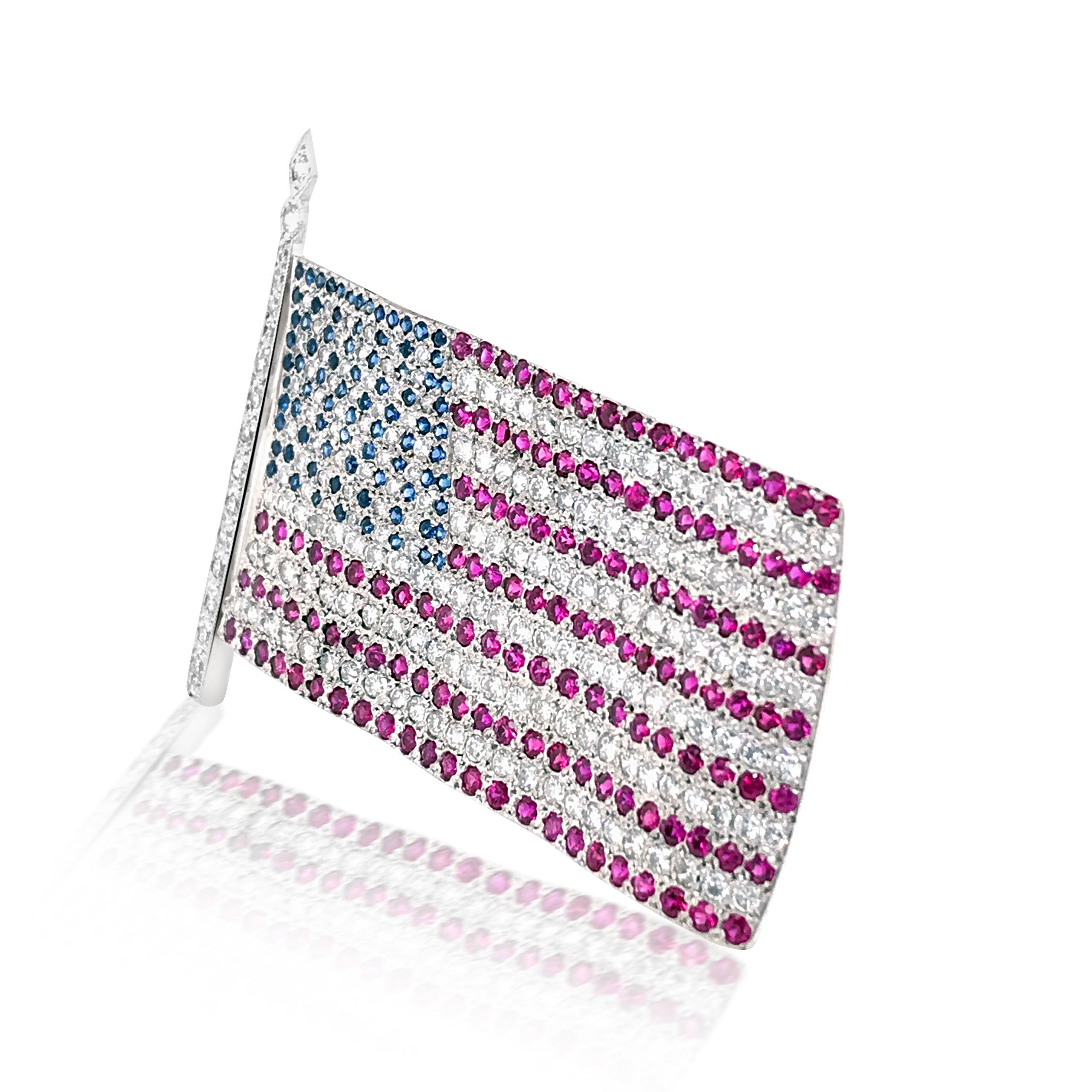 American Flag Brooch with Diamond Ruby and Sapphire at 1stDibs