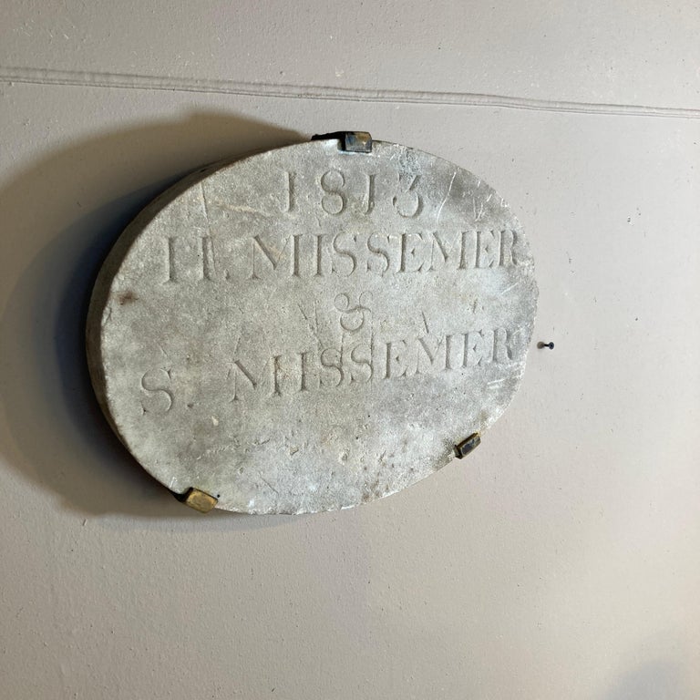 American Folk Art Carved Marble Oval Building Marker, Dated 1813 For ...