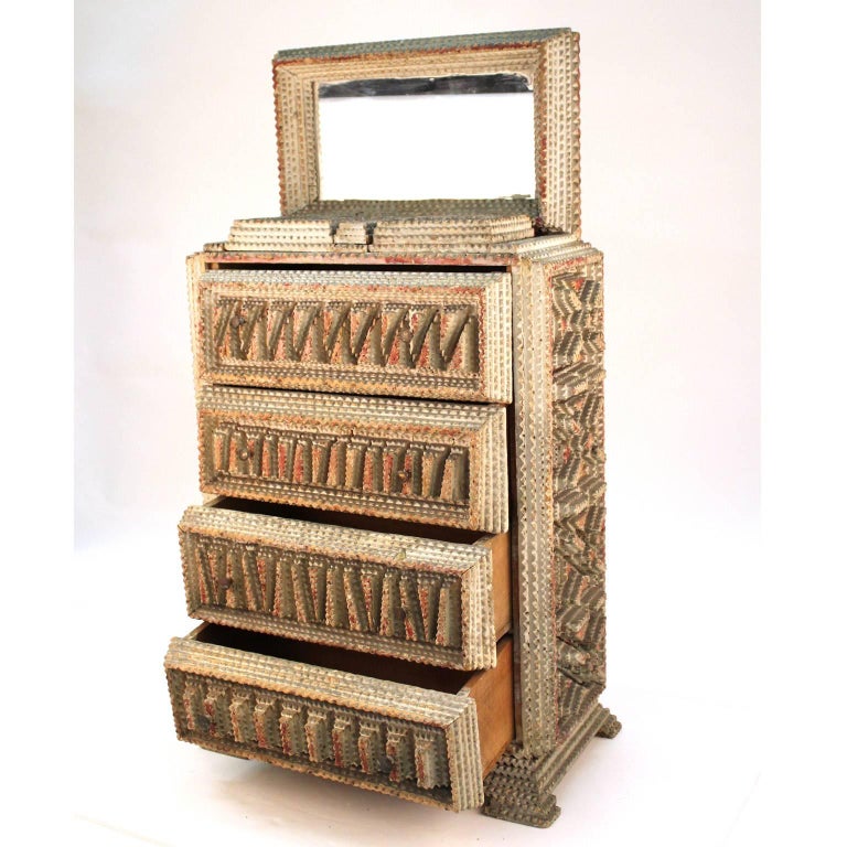 American Folk Art Tramp Art Miniature Wooden Dresser For Sale at 1stDibs