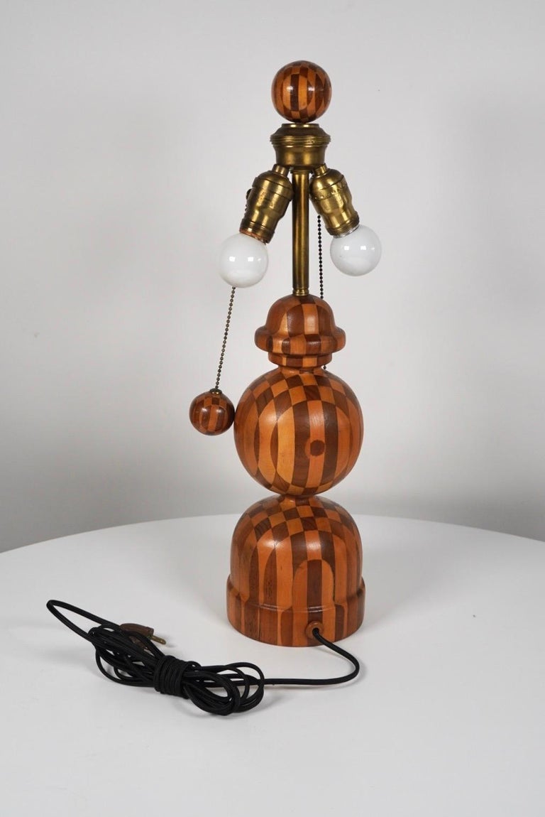 American Folk Art Turned Wood Harlequin Pattern Table Lamp For Sale at ...