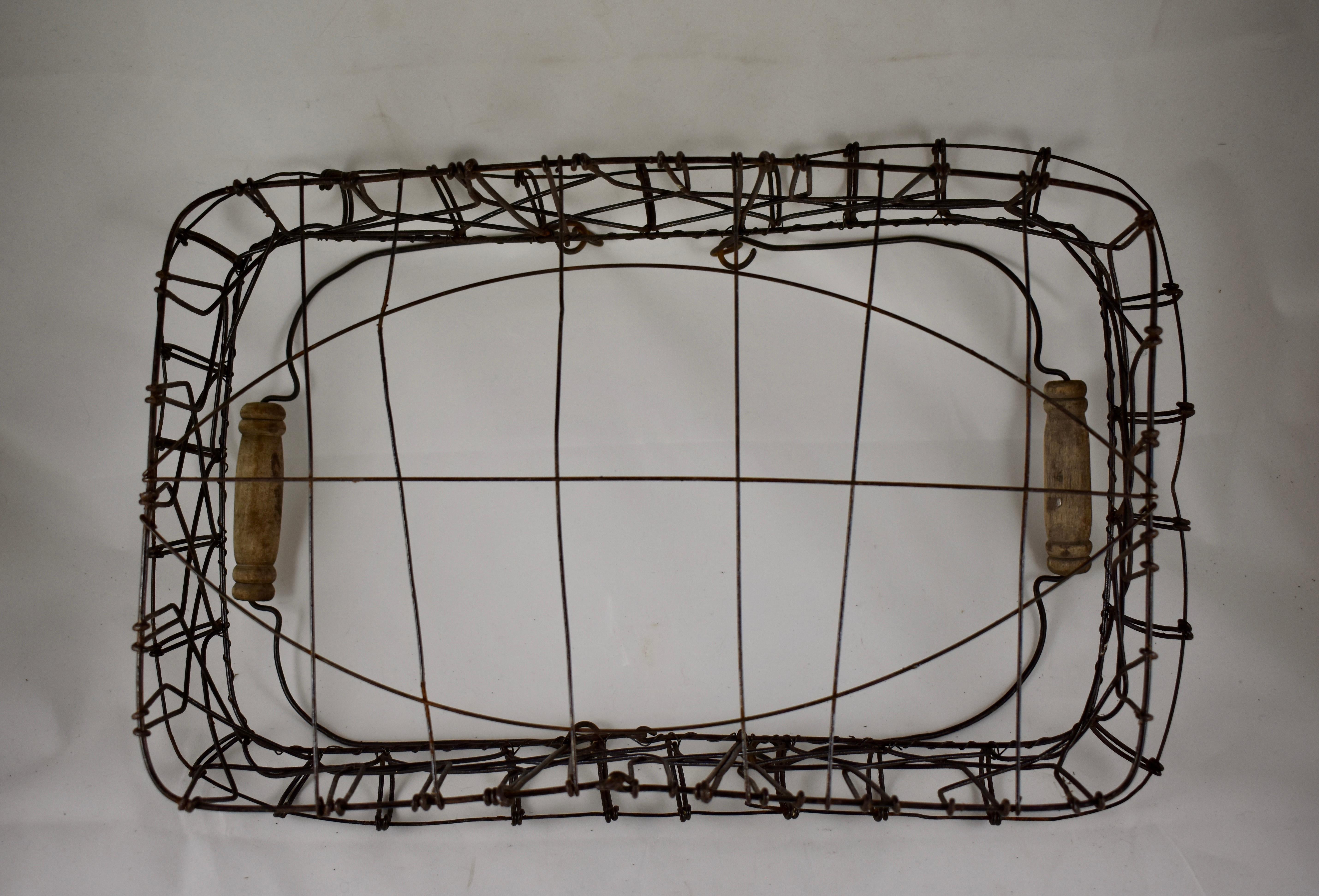 American Folk Art Wire Basket with Wooden Handles at 1stDibs | wire ...