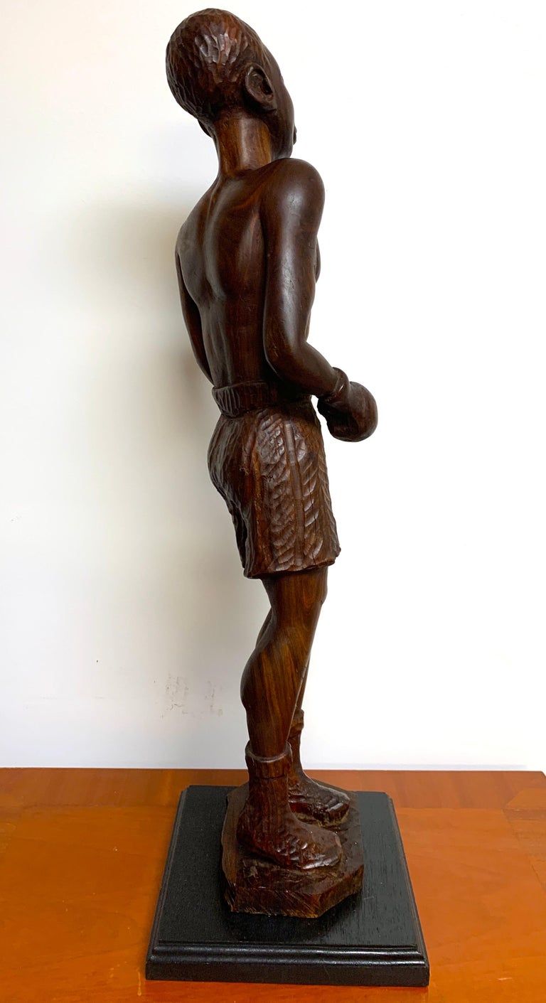 American Folk Art Wood Carving of Boxer Joe Lewis at 1stDibs