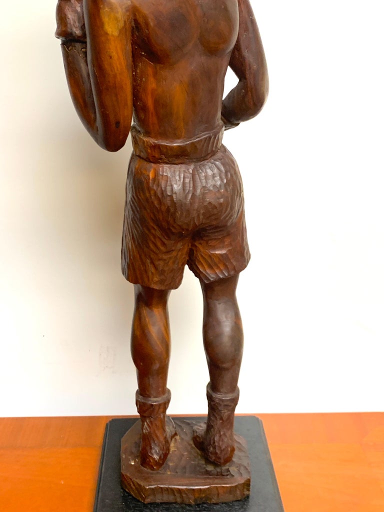 American Folk Art Wood Carving of Boxer Joe Lewis at 1stDibs