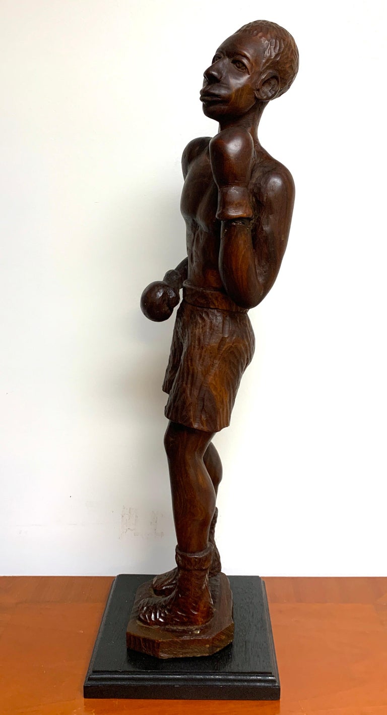 American Folk Art Wood Carving of Boxer Joe Lewis at 1stDibs