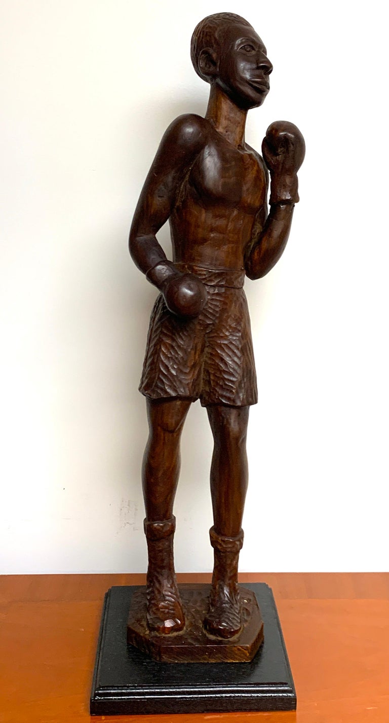 American Folk Art Wood Carving of Boxer Joe Lewis at 1stDibs