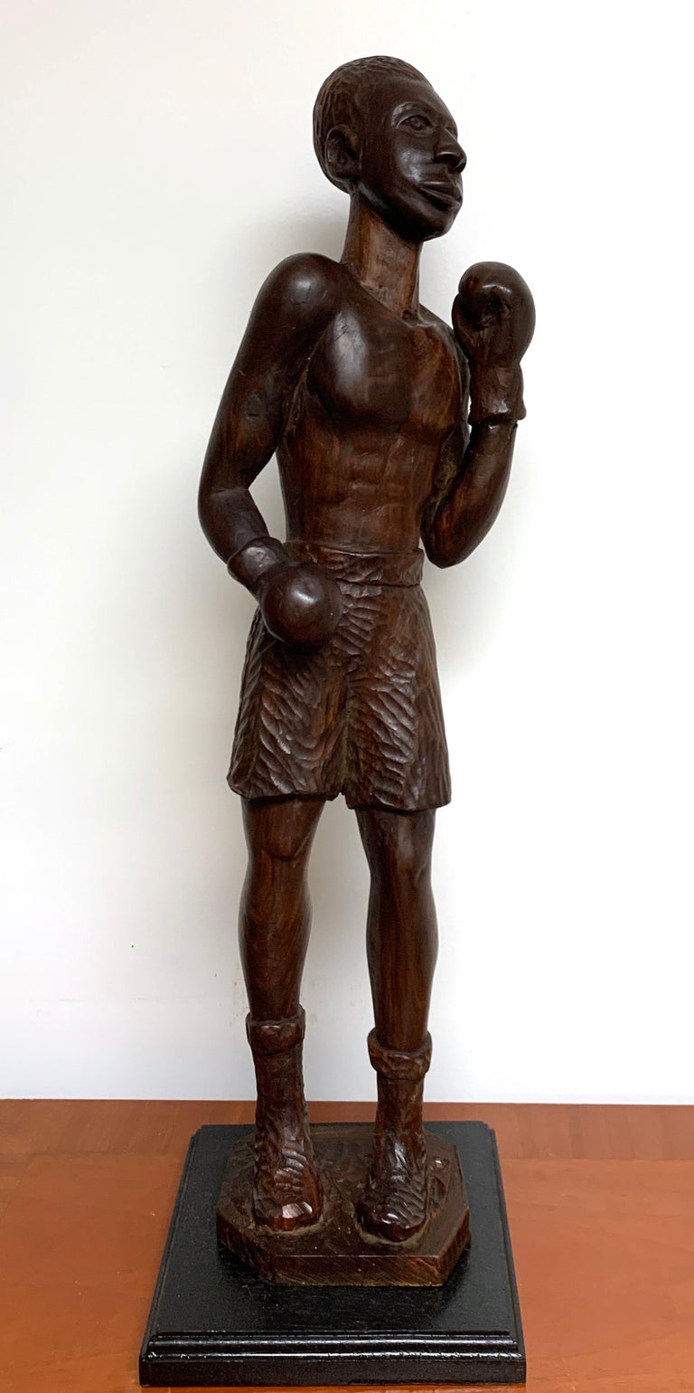 American Folk Art Wood Carving of Boxer Joe Lewis at 1stDibs