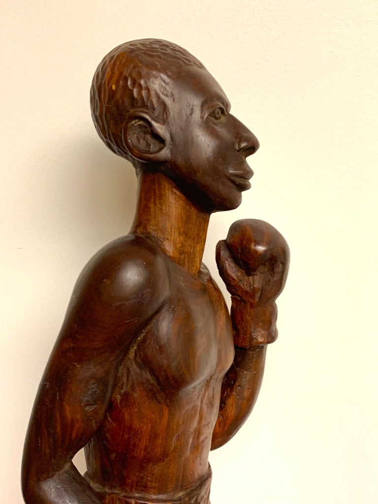 American Folk Art Wood Carving of Boxer Joe Lewis at 1stDibs