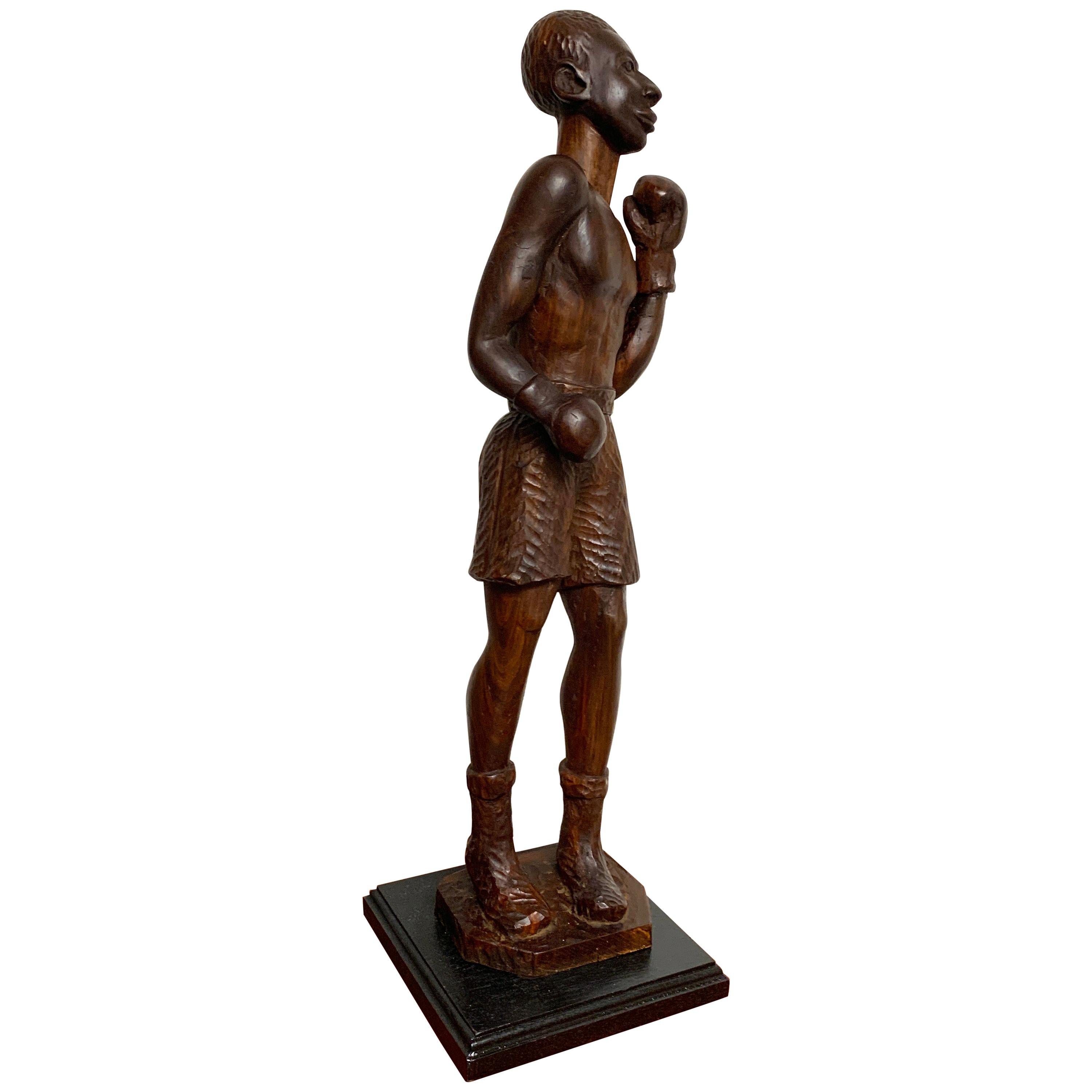 American Folk Art Wood Carving of Boxer Joe Lewis at 1stDibs