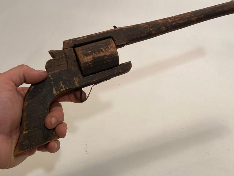 American Folk Art Wood Six Shooter Revolver at 1stDibs