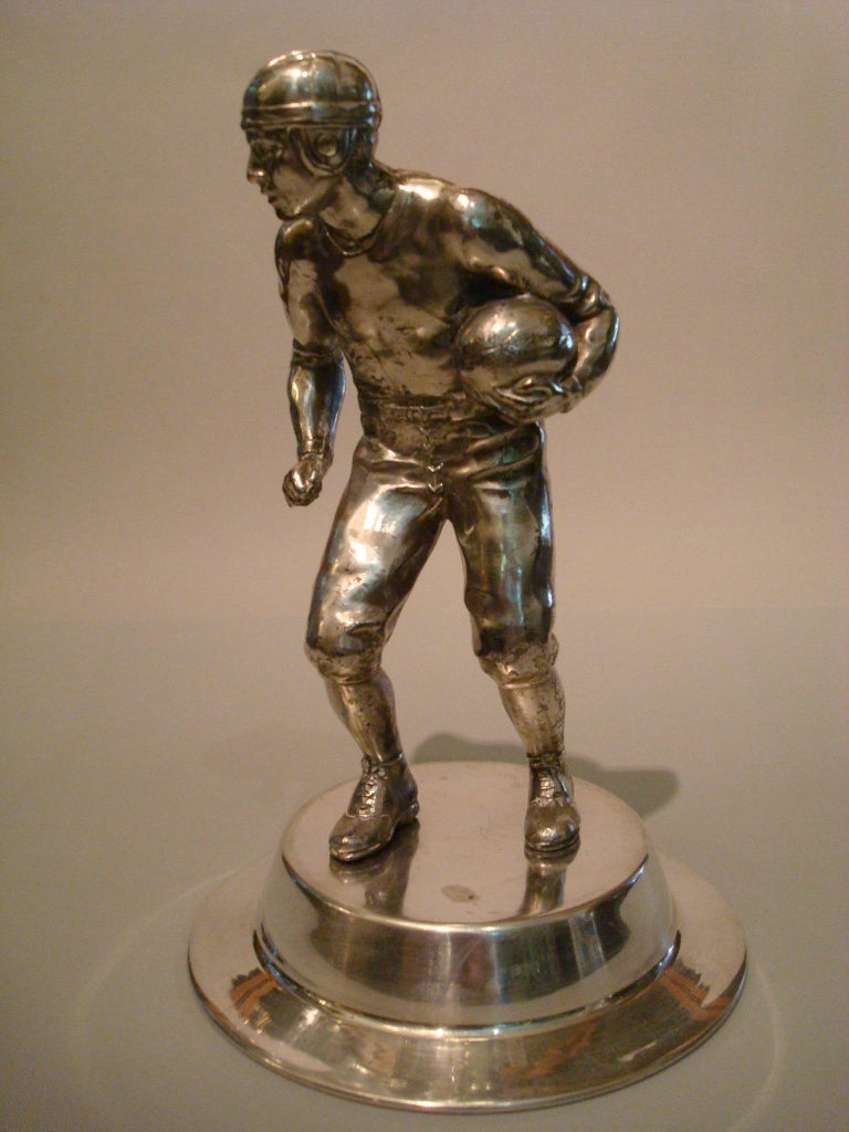American Football Sculpture/Trophy, Desk Piece, Silvered Metal, 1930s ...