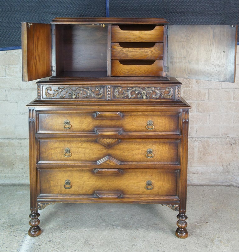 American Furniture Company Gothic Revival Oak Tallboy Dresser Chest of ...