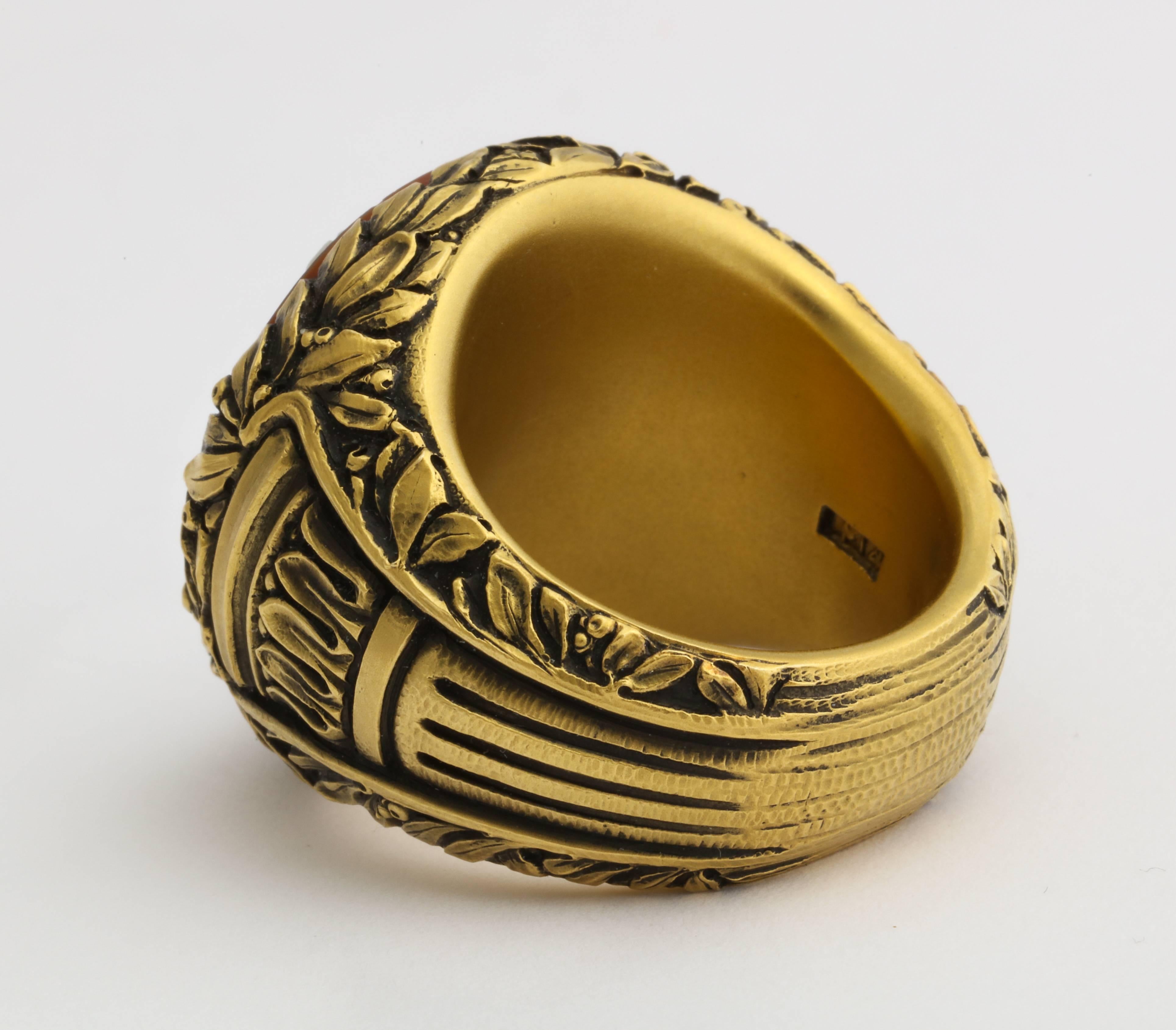 American Gilded Age Classical Hard Stone Cameo Mans Chased Gold Ring ...