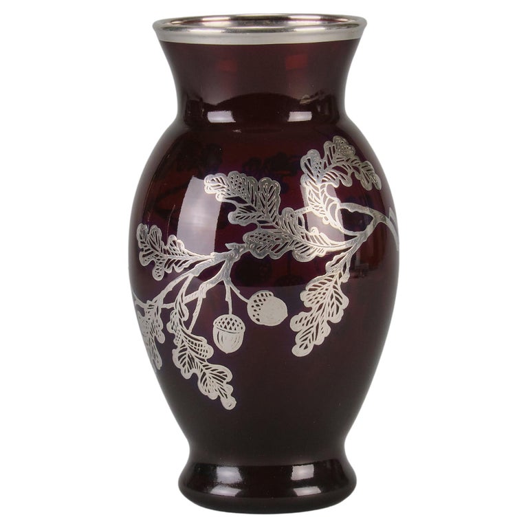 American Glass Floral Silvered Vase For Sale at 1stDibs