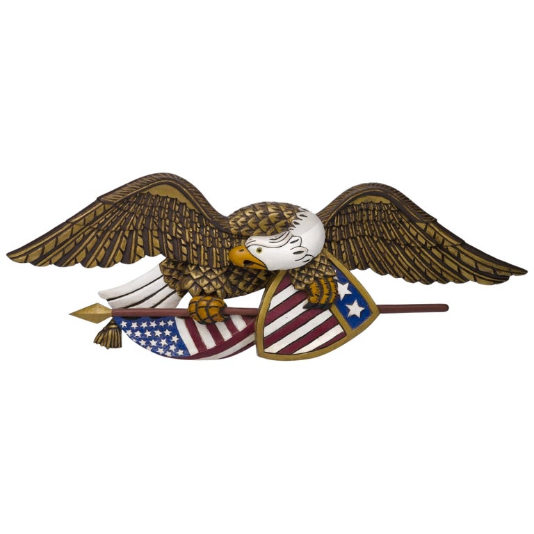 American Hand Carved Eagle Clutching Flag and Shield, 20th Century at 1stDibs | eagle clutching ...