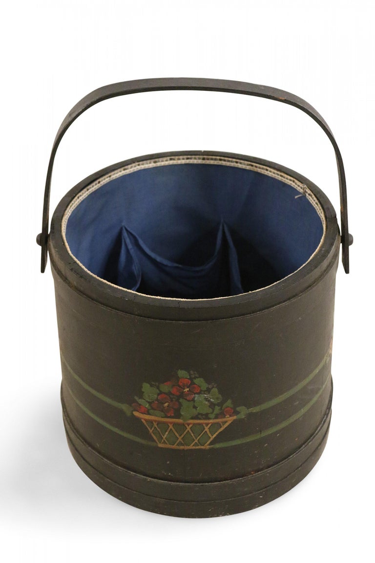 American Hand Painted Sugar Bucket Sewing Box with Genre Scene For Sale ...