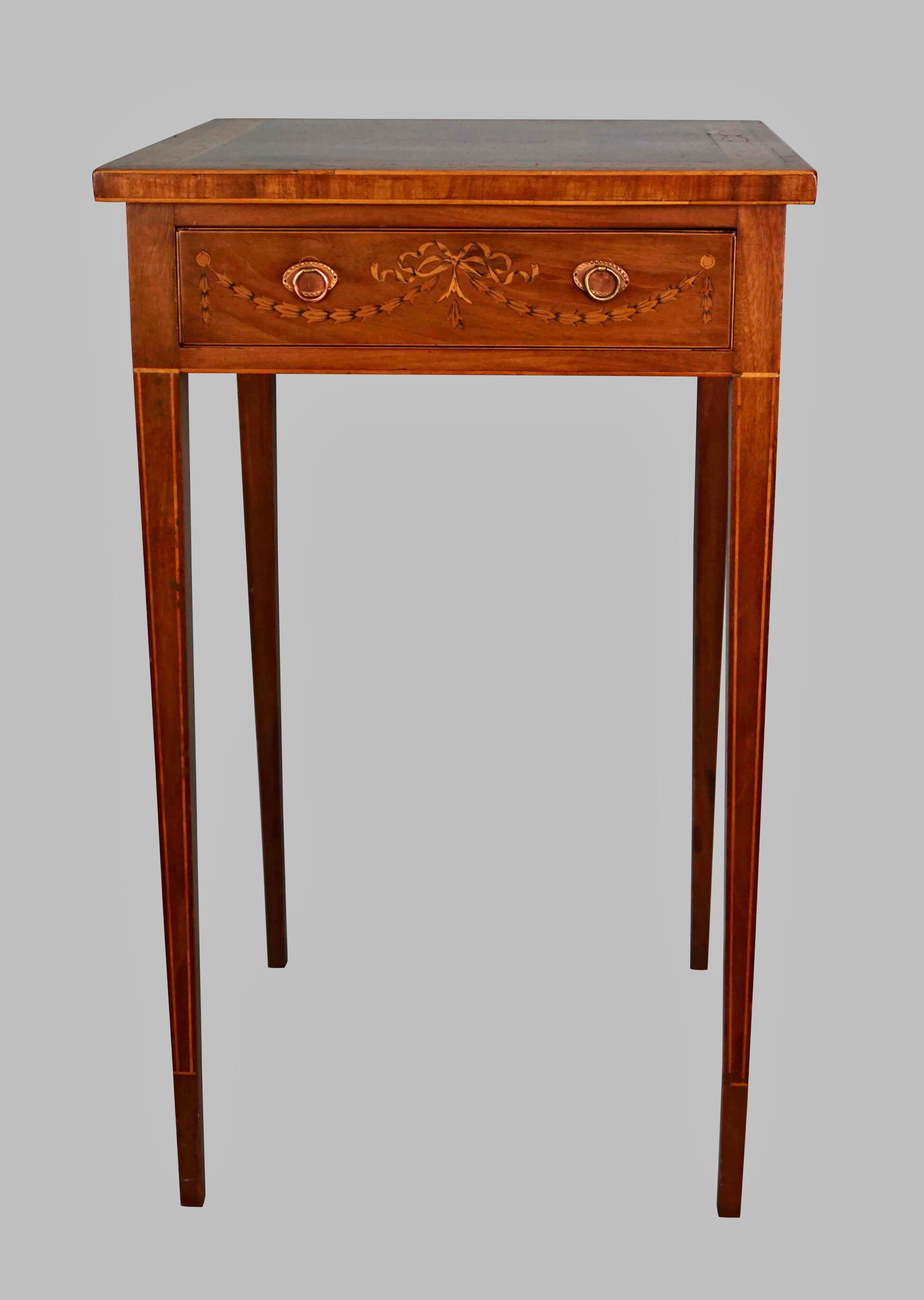Hepplewhite Style Inlaid Mahogany Side Table with Crossbanded Marquetry ...