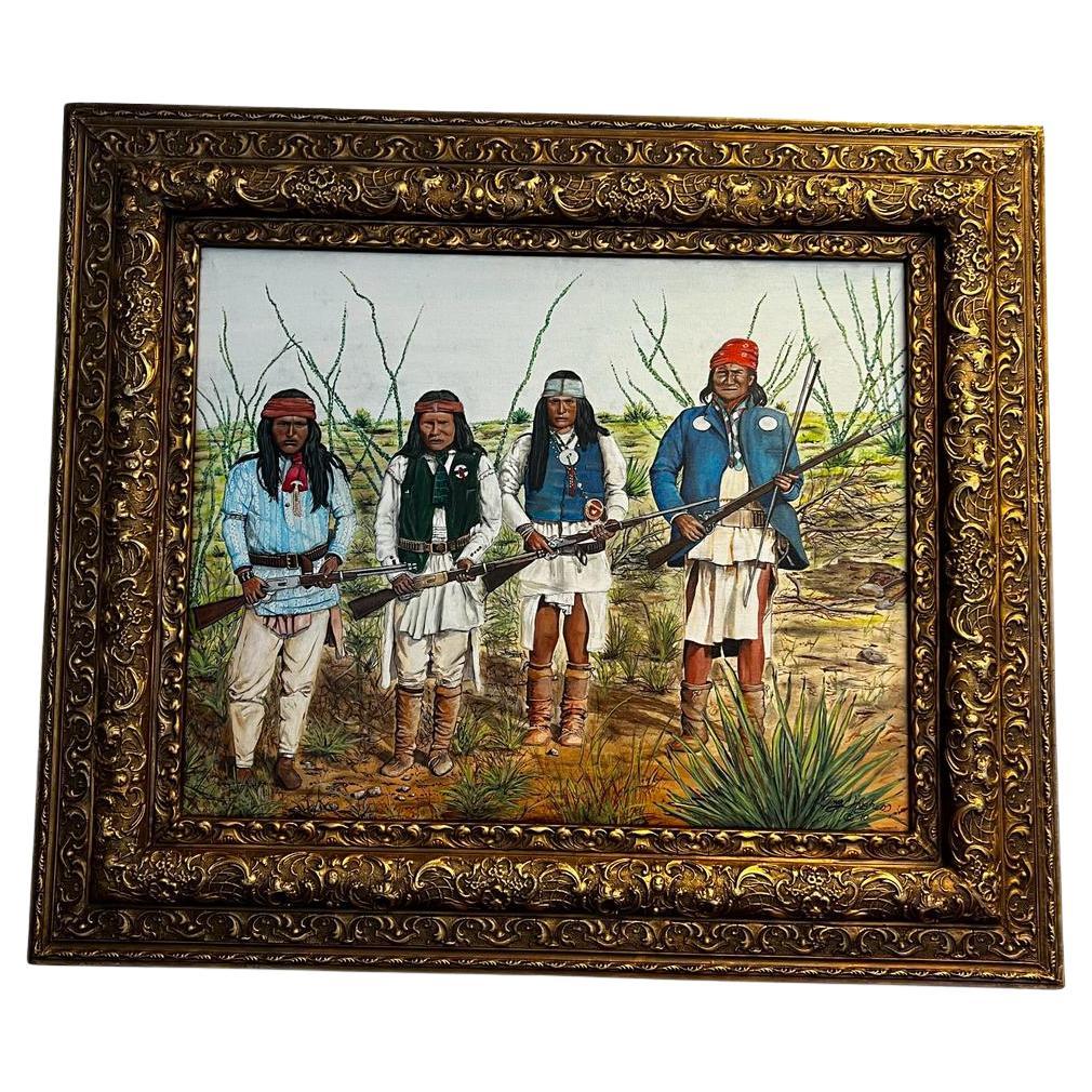 American Art Geronimo in Mexico Oil on Canvas by Native American Tony ...