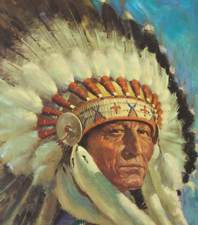 American Indian "Chief" Santa Fe Railway Travel Poster, circa 1947 at ...